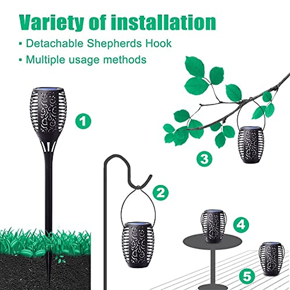 FITSAN 8Pack Solar Torch Light with Flickering Flame, Upgraded 3in1 Solar Lights Outdoor Hanging Lantern, Waterproof Landscape Decoration Lighting for Garden Yard Pathway Driveway, Auto On/Off