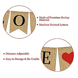 Love Burlap Heart Banner | Valentines Day Decorations | Valentines Garland | Valentine Photo Props | Engagement Banner Decorations | Wedding Banner Decorations | Anniversary Banner Decorations