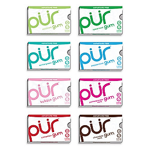 PUR Gum | Aspartame Free Chewing Gum | 100% Xylitol | Natural Flavored Gum, Variety Pack, 9 Pieces (Pack of 8)