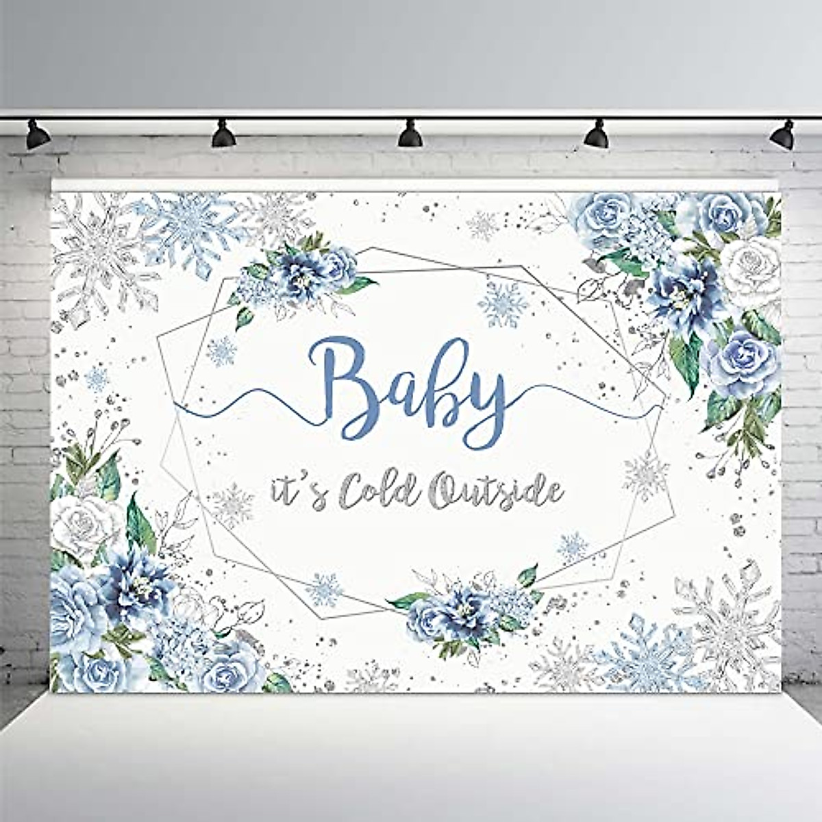 MEHOFOND Baby It's Cold Outside Backdrop Snowflake Boy Baby Shower Party Decorations Winter Wonderland Photography Background Snowfall Banner Ice Blue White Floral Studio Props 7x5ft