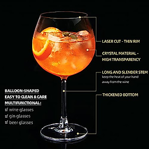 FAWLES Crystal Red Wine Glasses Set of 4, 23 oz (640 ml) Balloon Wine Goblets Set, Gin and Tonic Glasses Set, Perfect Gifts for Housewarming, Wedding and Anniversary