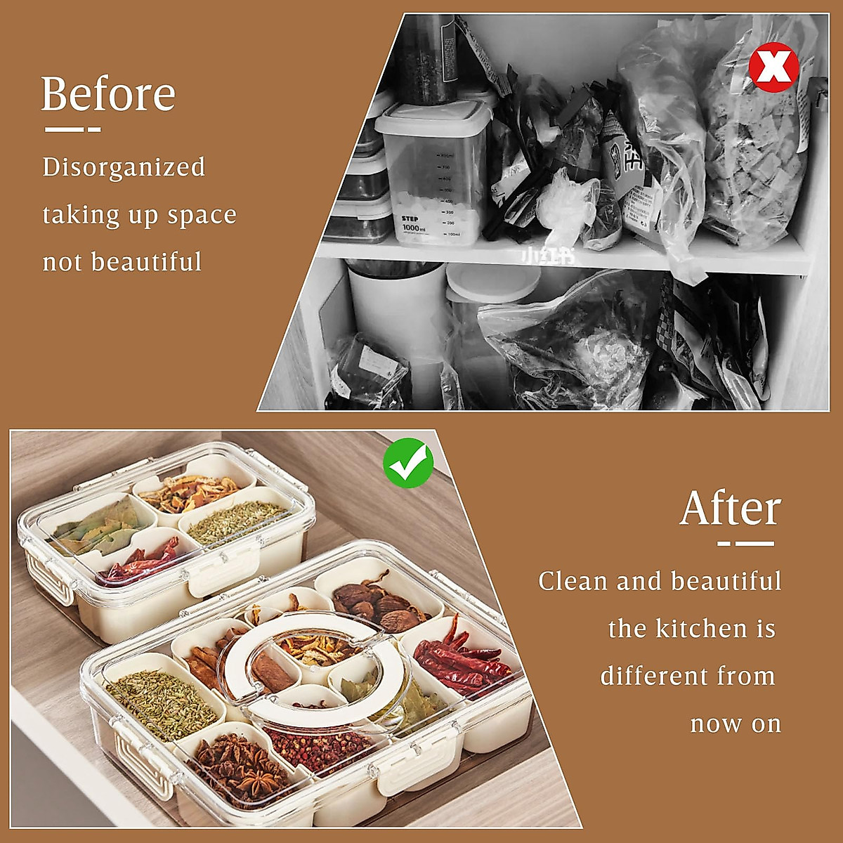 JDISANGI Divided Serving Tray with Lids and Handle, 8pcs Removable Snack Box container for Fruit, Candy, Veggie, Nuts, Snacks, Charcuterie Container Snackle Box for Party, Entertaining, Picnic