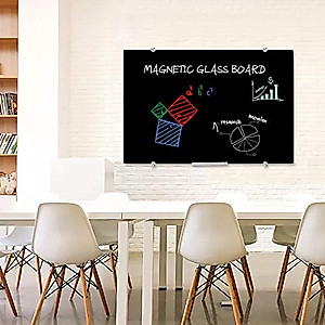 DEVELOP Magnetic Black Glass Dry Erase Board, 47.2 x 31.5 Inches, Frameless Wall Mounted Writing Glass Whiteboard with 4 Markers, 2 Magnets, 1 Eraser