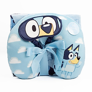 Jay Franco Bluey Kids Travel Set - 3 Piece Set Includes 40 x 50 Throw Blanket, Eye Mask, and Neck Pillow - Super Soft & Cozy Travel Accessories