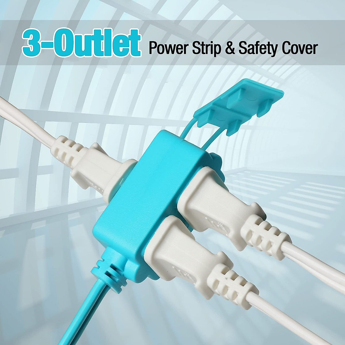 DURATECH 3-Pack Extension Cords (9/12/15FT), Indoor Extension Cords with 3-Outlet, Designed with Safety Cap, 2-Prong Plugs, 13 Amps, 16 Gauge, Blue