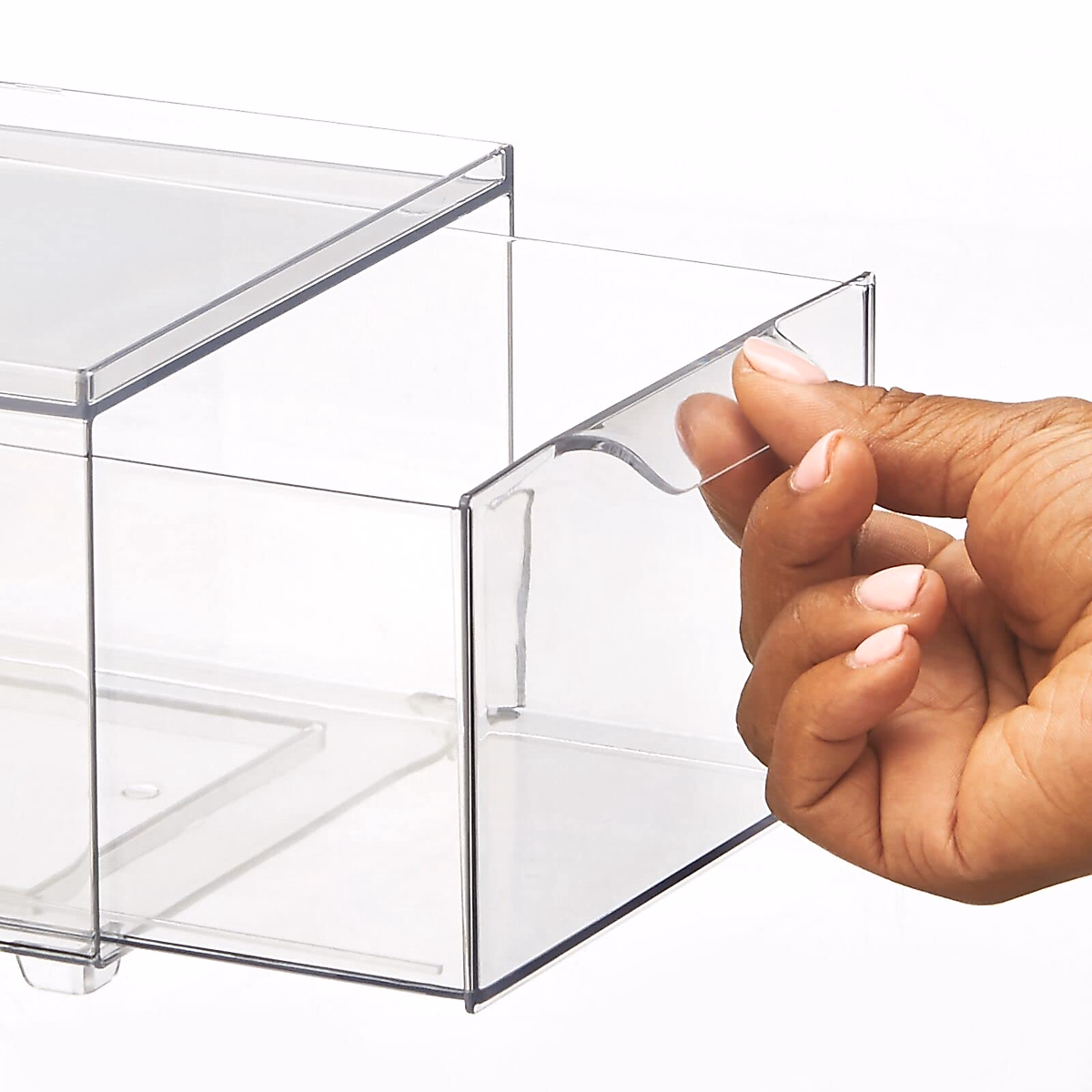 mDesign Stackable Storage Containers Box with Pull-Out Drawer - Stacking Plastic Drawers Bins for Kitchen Pantry and Cupboard, Cabinet, Counter, Island and Tables - Lumiere Collection - 2 Pack - Clear