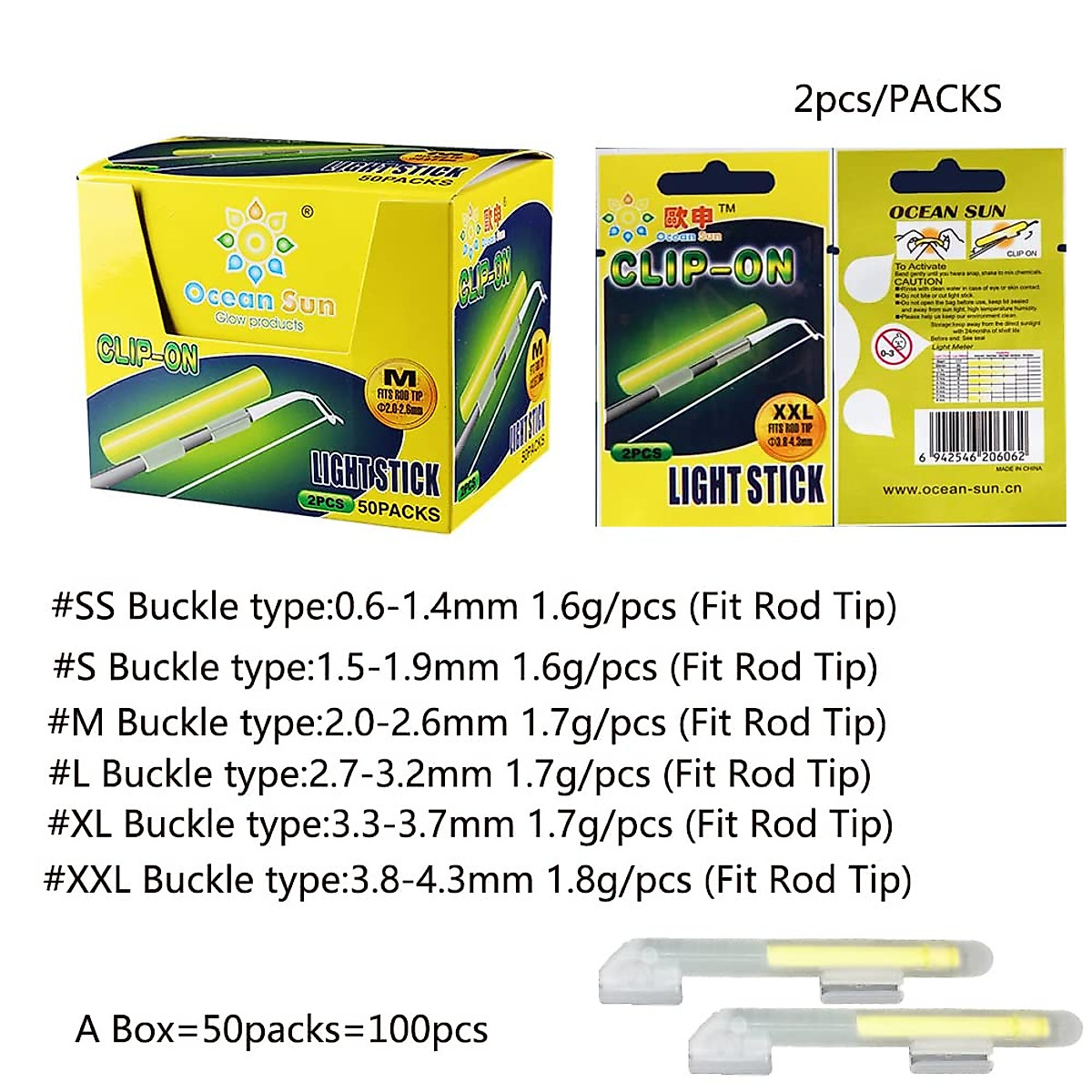 linguang100PCS Ocean Sun Fishing Glow Sticks Rod Tip， Fishing Polo Glow Sticks ，Fishing Light Sticks Glow Tips for Fishing Poles， Fishing Rod Glow Sticks Light Sticks (#L:2.7-3.2mm 100pcs)