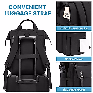 LOVEVOOK Laptop Backpack for Women, Teacher Nurse Bag Work Travel Computer Backpacks Purse,Water Resistant Daypack with USB Charging Port, 15.6 inch Black