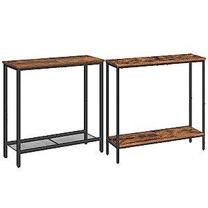 HOOBRO 2 Pack 29.5 Inches Narrow Console Table, Small Sofa Table, Entryway Table with Shelves, Side Table, Display Table, for Hallway, Bedroom, Foyer, Living Room, Rustic Brown and Black