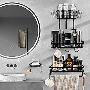 FYLEIRF 4 Pack Shower Caddy,Shower Organizer,Shower Shelf For Inside Shower,No Drilling Space Saver With Wall Mounting Design,Black