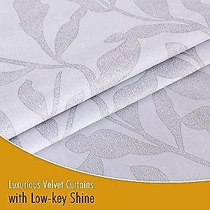 OVZME Velvet White Blackout Curtains, Thermal Insulated Curtains 100% Room Darkening Drapes, Super Soft Leaves Luxury Curtains for Living Room Bedroom 2 Panels, Rod Pocket&Back Tab, White, 52x84