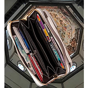 PRIMO SACCHI Womens Cell Phone & Wallet Crossbody Purse Dark Tan Italian Leather