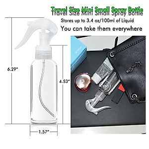 KwoKmarK Small Spray Bottles, Hair Spray Bottle 3.5oz/100ml Clear Plastic Fine Mist Travel Size Mini Empty Bottle Set Refillable Reusable Liquid Container for Essential Oils Water Squirt (4 Pack)