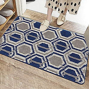Vaukki Indoor Doormat Entryway Door Rug, Non Slip Absorbent Mud Trapper Mats, Low-Profile Inside Floor Mats, Geometric Soft Machine Washable Large Rugs Door Carpet for Entryway (20''x32'', Blue)