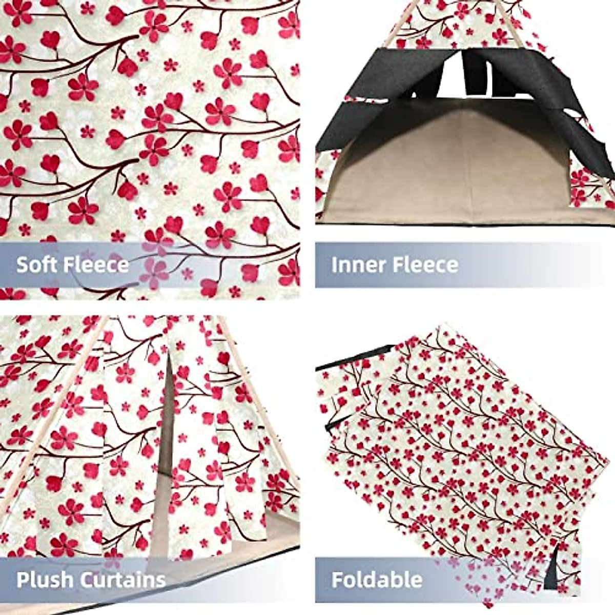 Y-DSIWX Guinea Pig House Bed, Rabbit Large Hideout, Small Animals Nest Hamster Cage Habitats Beautiful Cherry Blossom Pattern Pink