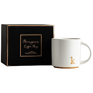 COLLECTIVE HOME - Monogram Ceramic Mugs, 15 oz Golden Initial Coffee Cups, Elegant Alphabet Tea Mugs, Elegant Personalized Mug with Gift Box, Luxurious Cups for Office and Home (k)