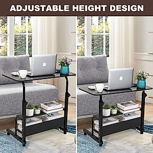 Small Desk for Small Spaces Rolling Adjustable Height Desk Portable Laptop Desk Mobile Bedside Table with Storage Shelf Desk for Small Spaces Mobile Home Office Desk Size 15.7 * 31.5 Inches Black