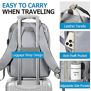 Travel Backpack for Women, 17.3 Inch Quilted School Laptop Bag, Large Back Pack Purse with USB Port, Work Business Teacher Computer Bag College Bookbags Casual Daypacks, Gray