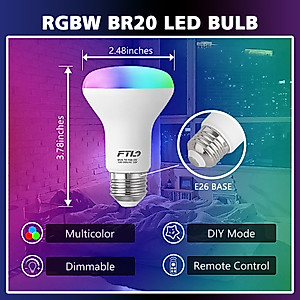 FTL BR20 LED Light Bulbs Color Changing, R20 Dimmable Flood Light Bulbs for Recessed Lighting, 30 Colors,2700K-6000K, Timer, 6-Pack