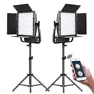 2 Packs Dimmable Bi-Color LED Video Lighting Kits with APP Control, 50W Optical Lens Variable 3200K~5600K, CRI 97+ LED Panel Light, Photography Lighting Kit, for YouTube Studio Photography