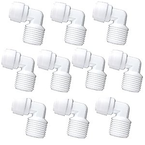 Wesell Union Elbow 3/8" x 1/2"Inch Male Thread Quick Connect Fittings Connection Parts for Water Filters/Reverse Osmosis RO Systems(Pack of 10)
