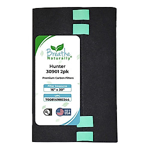 Breathe Naturally Replacement Carbon Pre-Filters Compatible with Hunter 30901, HEPAtech and QuietFlo Air Purifier - Activated Charcoal Filter Sheet - 16" x 30"x 0.2" (Pack of 2, Carbon Prefilters)