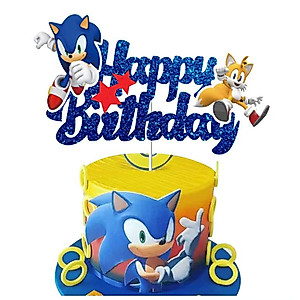 Sonic Happy Birthday Cake Toppers, Hedgehog Birthday Party Cake Decorations Supplies for Boys, Kids, 13pcs