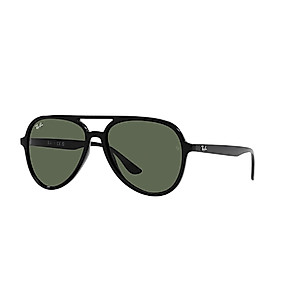 Ray-Ban RB4376 Aviator Sunglasses, Black/Dark Green, 57 mm