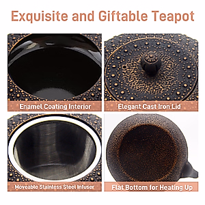 60.9oz Large Cast Iron Teapot for Stovetop Safe, 6 Cup Tea Kettle, Japanese Style Cast Iron Teapot with Stainless Steel Infuser for Loose Tea, Suitable for All Heat Sources(1.7QT/1.8L)