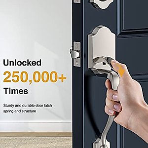 Brightify Satin Nickel Front Door Handle, Satin Nickel Door Handle with Door Lever, Modern Front Door Handle Set, Adjustable Deadbolt Lock Set with Single Cylinder, Reversible for Right&Left