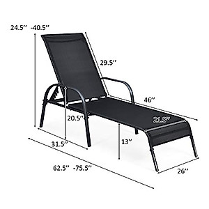 Tangkula Patio Chaise, Set of 2, Back Adjustable Weatherproof Recliner Outdoor Lounger Chair, for Poolside Garden Balcony, Heavy Duty Steel Frame Outdoor Lounger Chairs