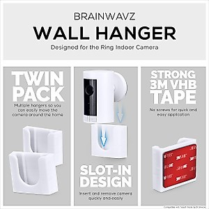 Adhesive Wall Mount for Ring Indoor Cam (2 Pack), Easy to Install Holder Hanger, No Tools Needed, No Mess, No Drilling, Strong VHB Mount, White by Brainwavz (WH02)