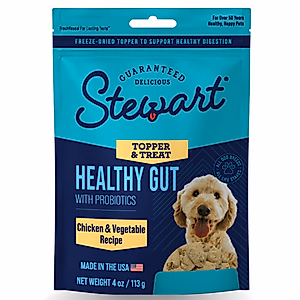 Stewart Freeze Dried Dog Food Topper, Healthy Gut, Chicken and Vegetable Recipe, 4 Ounce Pouch, Probiotics for Digestion