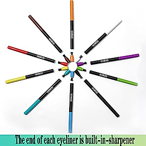 SUSIKEKI 10pcs Colored Gel Eyeliner Pencil Set With Sharpeners Waterproof Long Lasting Eye Liners For Women Retractable Eye Makeup Pen White Black Brown Rainbow Neon Matte Eyeliners Gift Sets