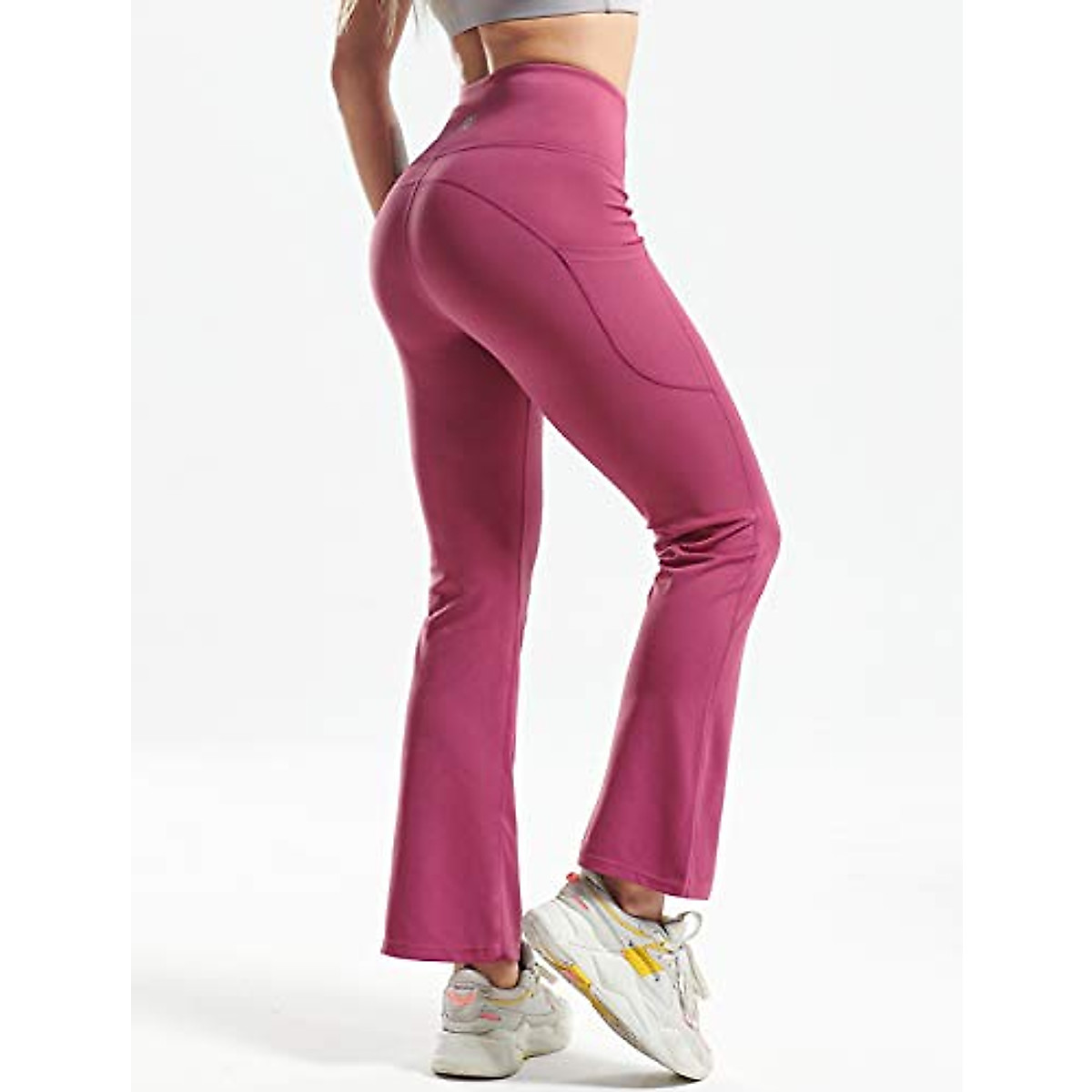 CADMUS High Waist Leggings for Women Naked Feeling Buttery Soft Bootcut Yoga Pants 2 Side Pockets, 39#, PaleVioletRed, M