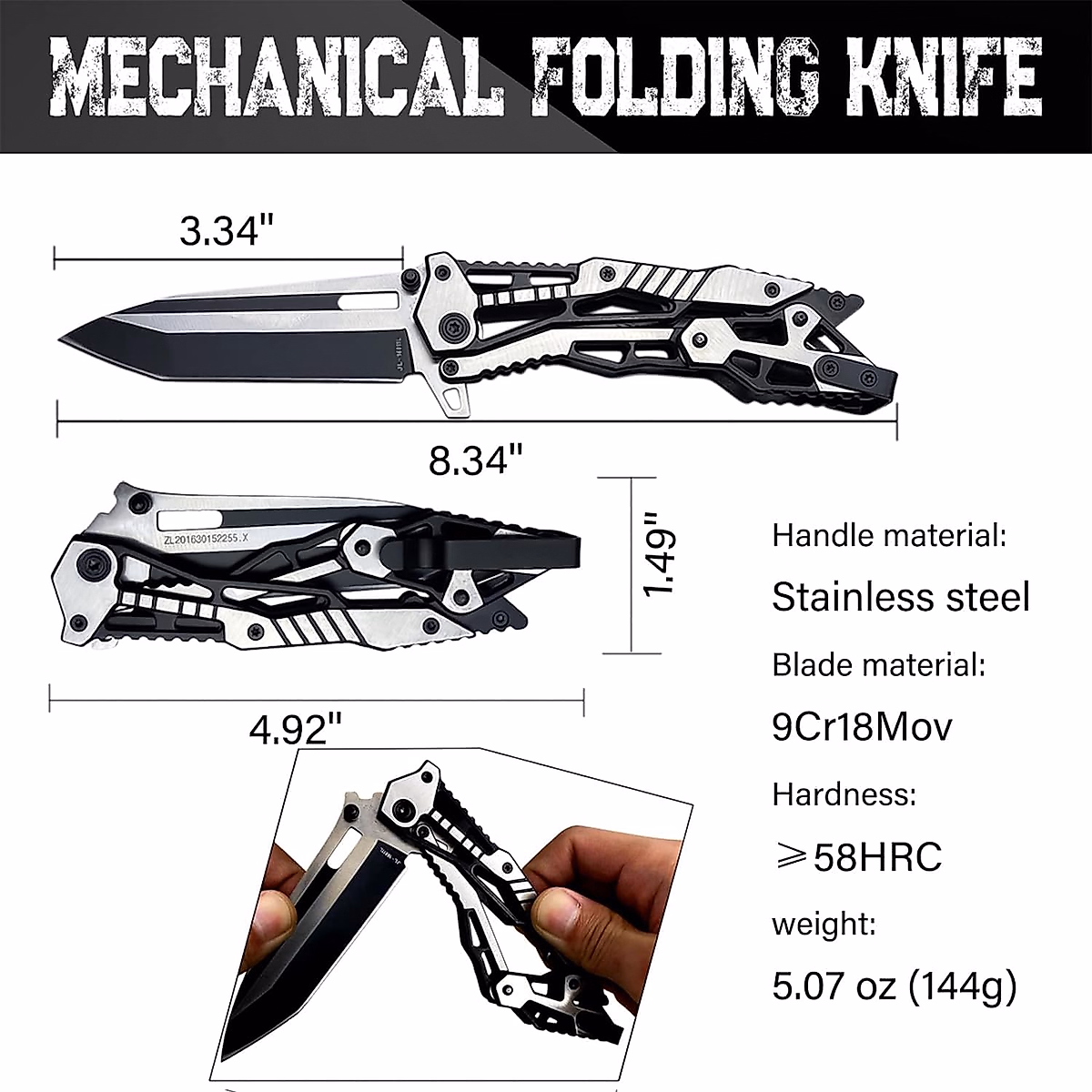 CIZPIROK 8.3 Inch Mechanical Style Folding Knife Cool Pocket Knife with Clip - Kinematic Pivot Action Tactical EDC Folding Knives for Outdoor Survival, Camping, Hiking, Hunting, Gifts for Men, Dad
