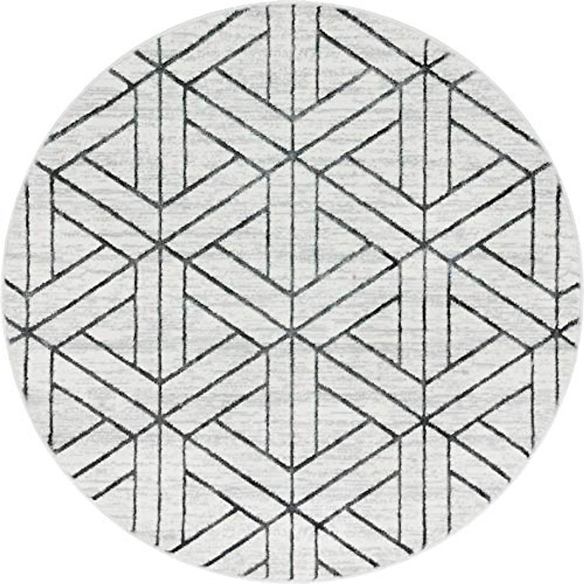 Rugs.com Lattice Trellis Collection Rug – 5 Ft Round White Low-Pile Rug Perfect for Kitchens, Dining Rooms