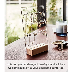 Yamazaki Home Rin Jewelry Organizer Stand Earring Necklace Bracelet Standing Display Holder Storage, Natural Wood Box - Abs Plastic