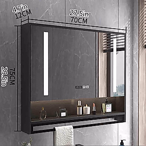 Bathroom Storage Cabinet Wall Mounted, Medicine Cabinets With Mirrors, Farmhouse Medicine Cabinet With Mirror, Vanity Mirror Medicine Cabinet With Storage, For Bathroom, Living Room(Black,70cm)