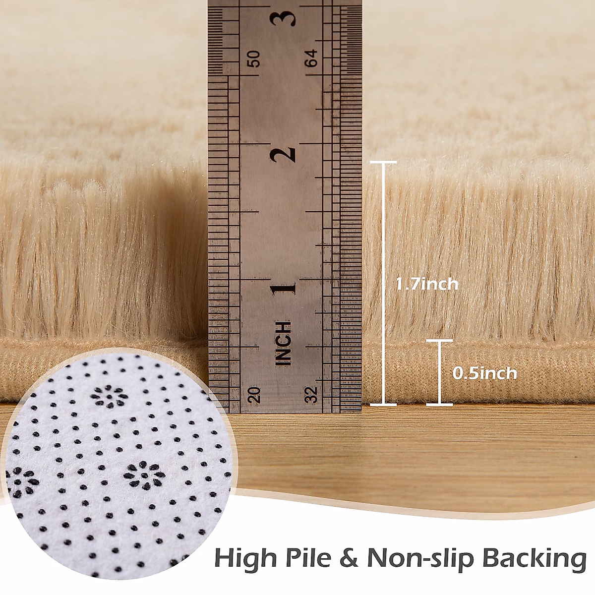 Przemy Fluffy Runner Rug for Bedroom Living Room, 2x6 Feet Beige Shag Area Rugs, Soft Fuzzy Carpet for Bedside Nursery Kids Room College Dorm, Plush Throw Rug for Home Decor