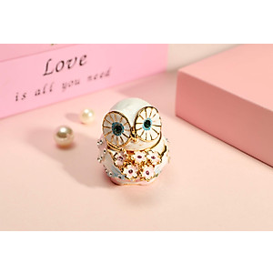 Furuida Cute Big Eyes Owl Holding Pink Bouquet Trinket Box with Hinged Classic Animal Ornaments Unique Gift for Family