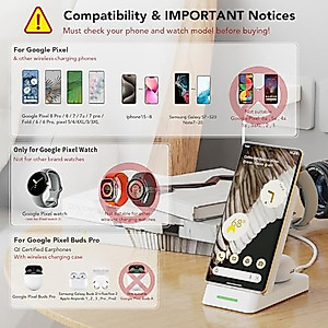 EloBeth 3 in 1 Wireless Charging Station for Google Pixel Watch Charger, Wireless Charger for Google Pixel 8 Pro /8/7 Pro / 7a /7/Fold/6/6 Pro/5/4/3/XL, Pixel Buds Pro iPhone/Airpods(not for Watch 2)