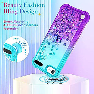 Ruky for iPod Touch 7th 6th 5th Generation Case, iPod Touch 5 6 7 Full Body Glitter Case Shockproof Protective Girls Bling Liquid Floating Case (Teal Purple)