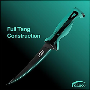 danco Pro Series 7" Fillet Knife | Full Tang German G4116 Stainless-Steel Blades with Teflon Coating, Molded Nylon Sheath, Perfect for Saltwater Fishing & Hunting