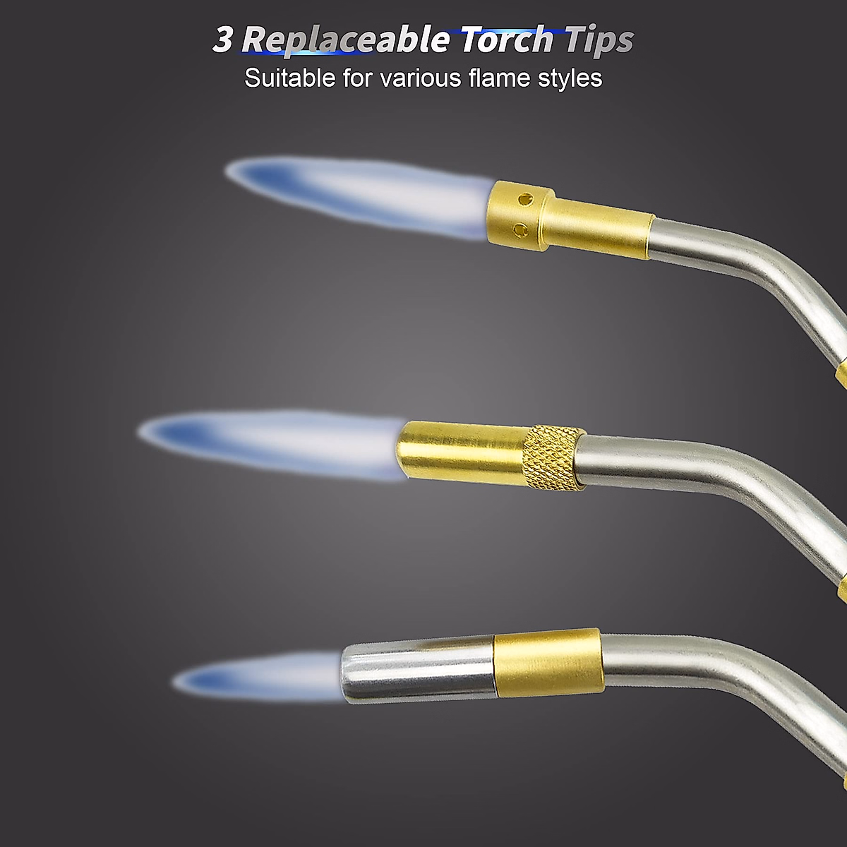 Propane Mapp Torch with 3 Nozzles, Swirl Flame Tip for All Soldering and Brazing Application, High Intensity Cast Handheld Trigger Start Torch, Mapp Gas Propane Head Heat Shrink Torch