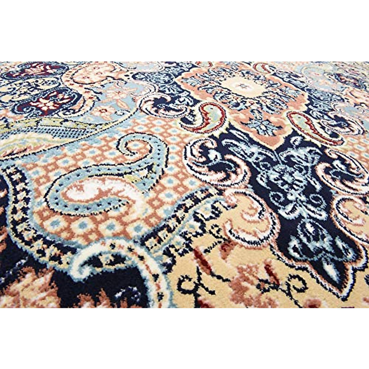 Unique Loom Narenj Collection Classic Traditional Medallion Textured Design Area Rug, 5 x 8 ft, Navy Blue/Tan