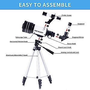 Telescope for Kids Adults Beginners - 15X-150X High Power Astronomical Refractor Telescope Portable Travel Telescope for Adults Cool Astronomy for Christmas, White