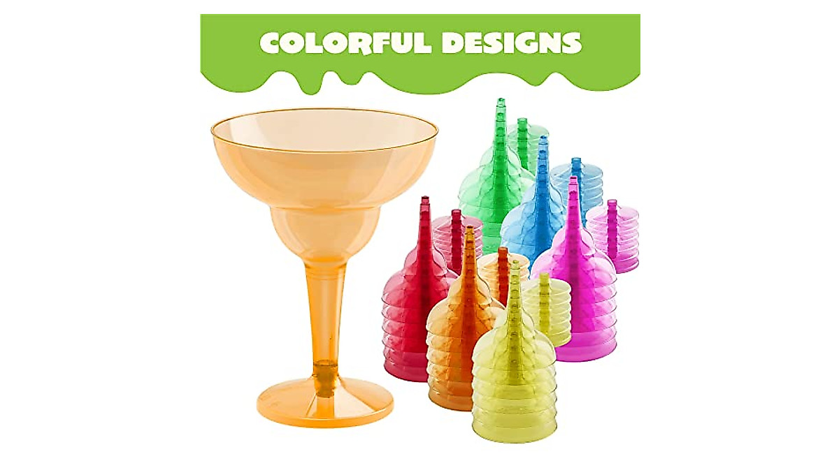 JOYIN 36 Pack Disposable Margarita Glasses - Neon Fiesta Cups