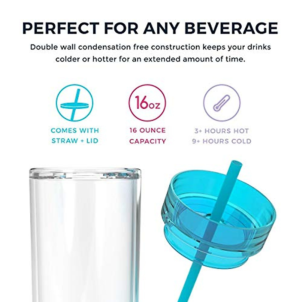 Maars Drinkware Double Wall Insulated Skinny Acrylic Tumblers with Straw and Lid, 16 oz. (12 pack, Assorted)