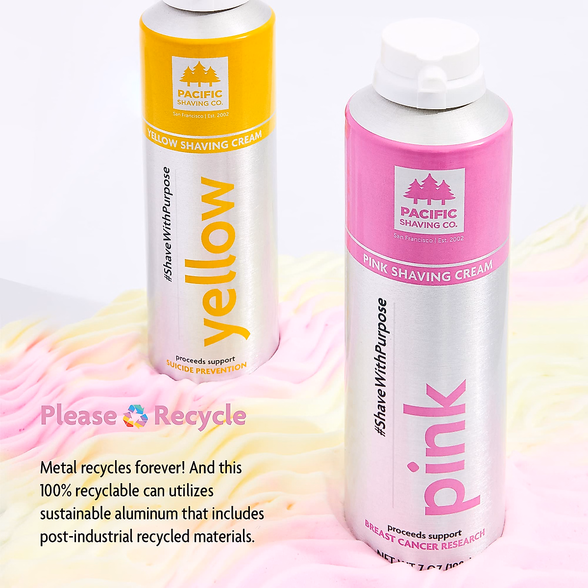 Pacific Shaving Company PINK Shaving Cream - Shave with Purpose - Safe & Natural Ingredients, Cruelty Free, Made in the USA - Pack of 2 (7 oz each)